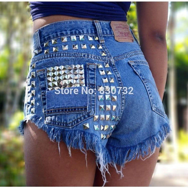Ripped High Waist Denim Shorts - Club Salvia